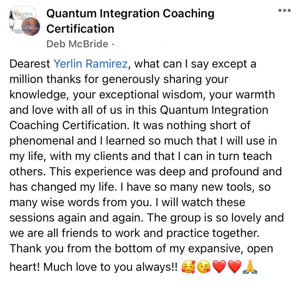 Quantum Integration Coaching Certification Program | Yerlin Ramirez
